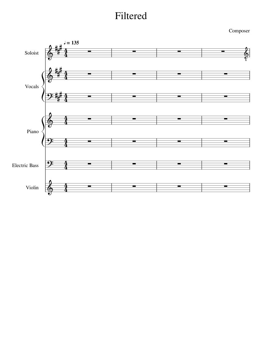 Filtered Sheet music for Piano, Violin, Bass guitar (Mixed Quintet ...