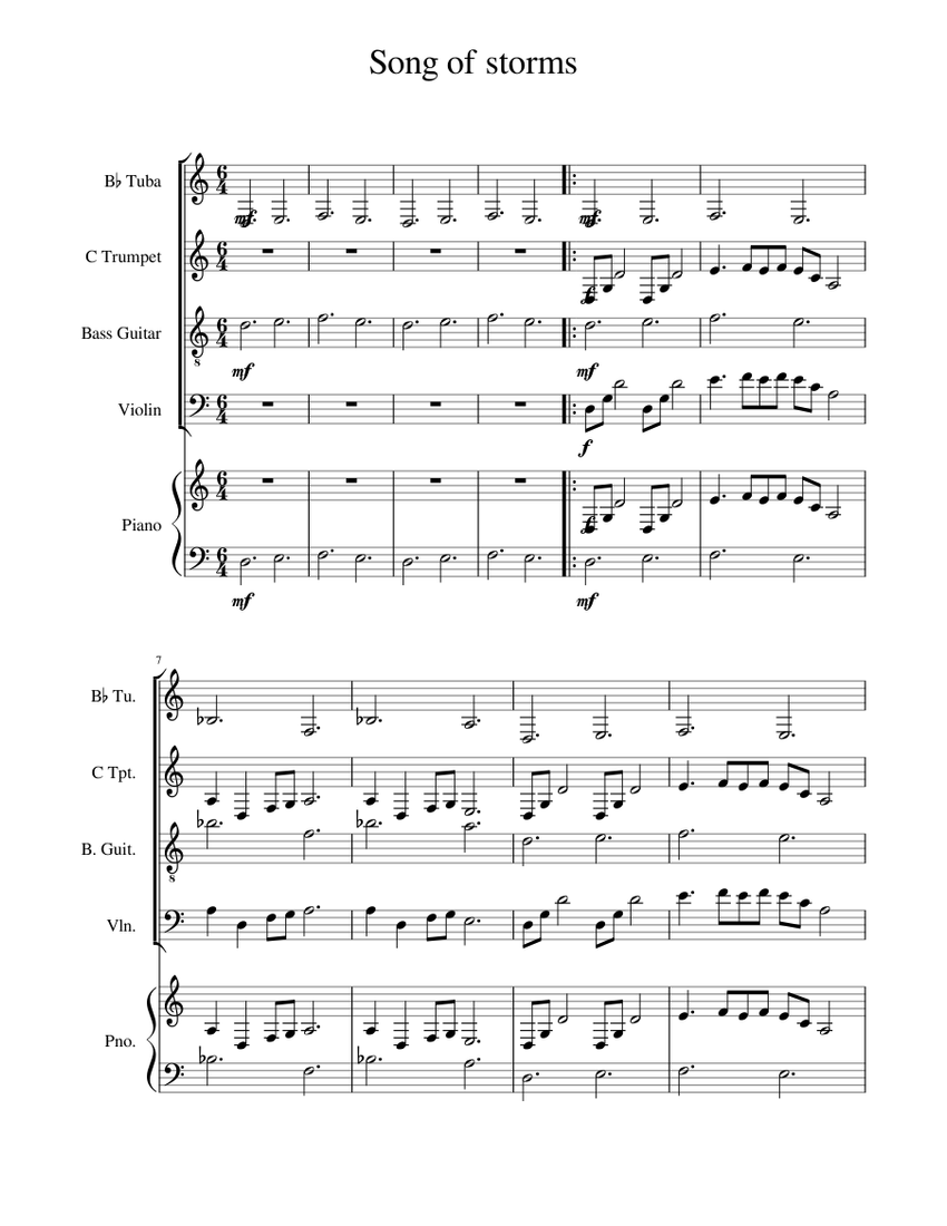 Song of storms Sheet music for Piano, Tuba, Violin, Bass guitar & more ...