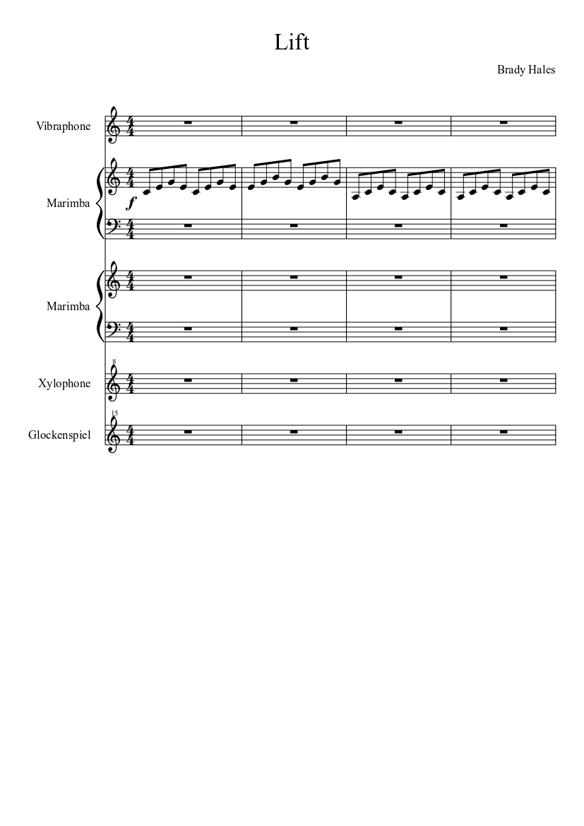 Lift Sheet music for Vibraphone, Glockenspiel, Marimba, Xylophone (Percussion Quintet ...