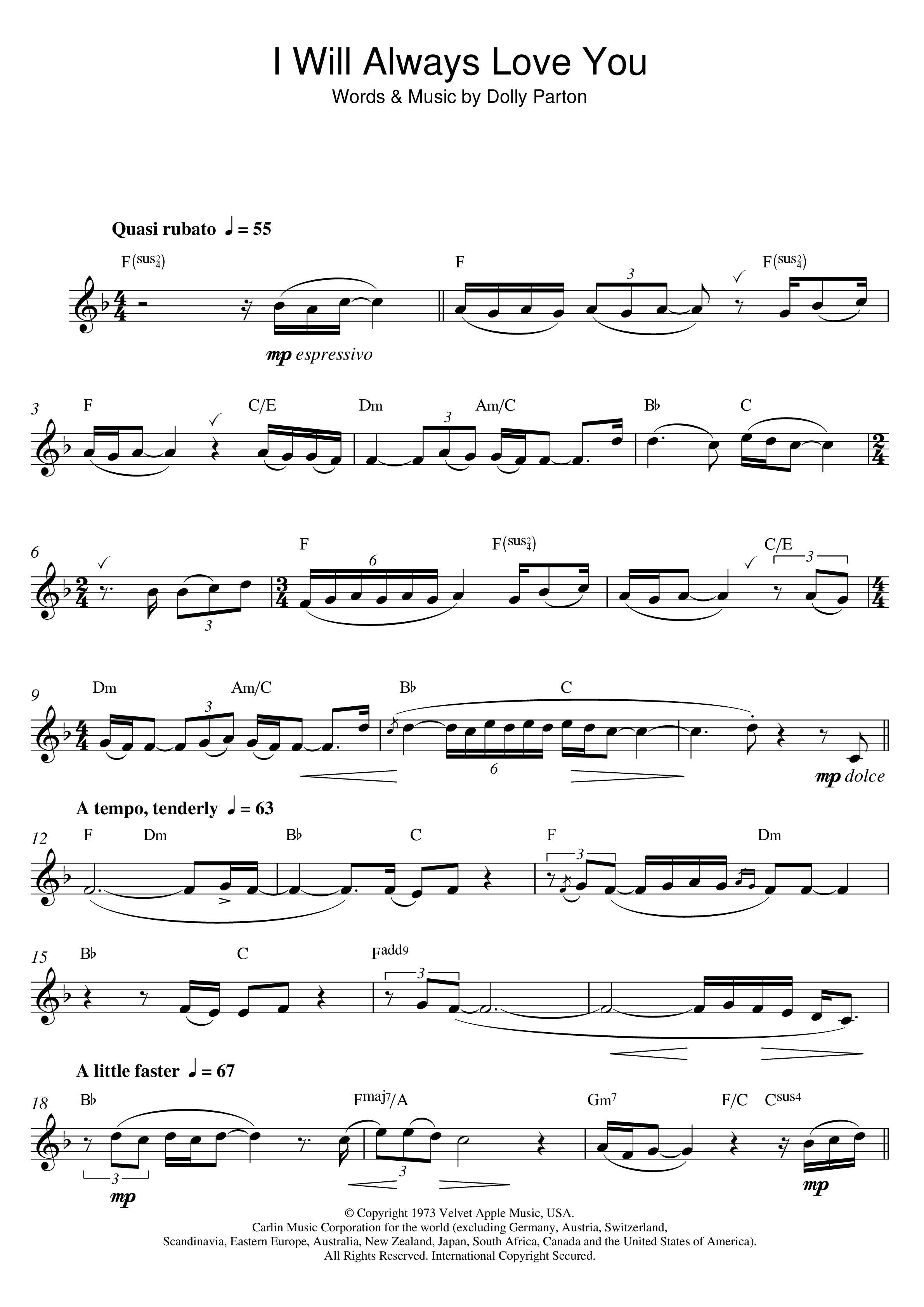 Play Official version of I will always love you Sheet Music by Whitney ...