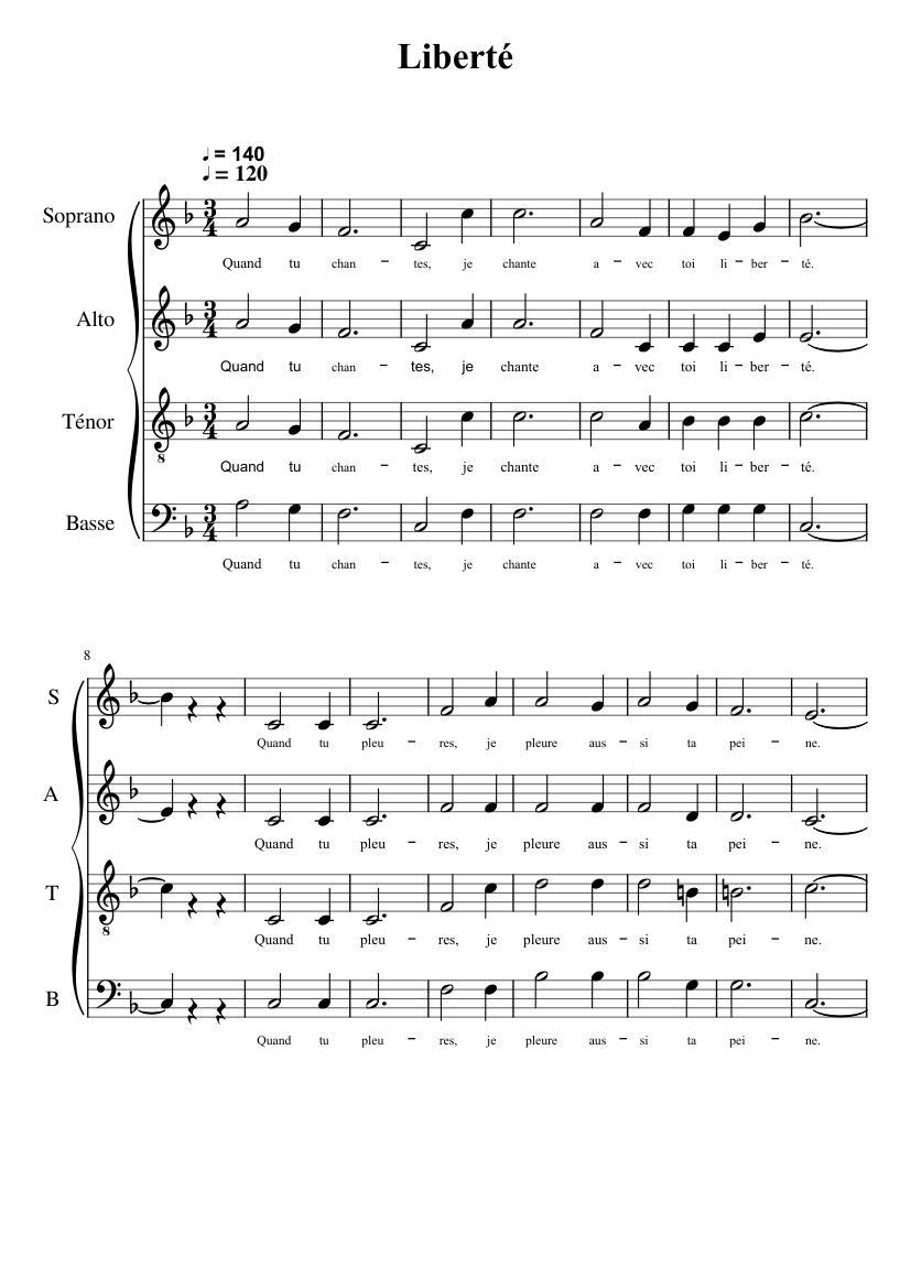 Je chante avec toi liberté (Nabucco) Sheet Music for Soprano, Alto ...