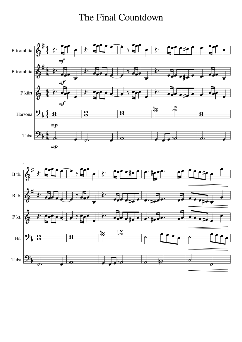 The Final Countdown Sheet music for Trombone, Tuba, Trumpet in b-flat ...