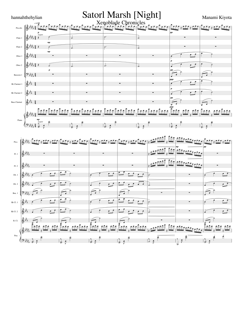 Satorl Marsh [Night]- Xenoblade Chronicles Sheet music for Piano, Flute ...