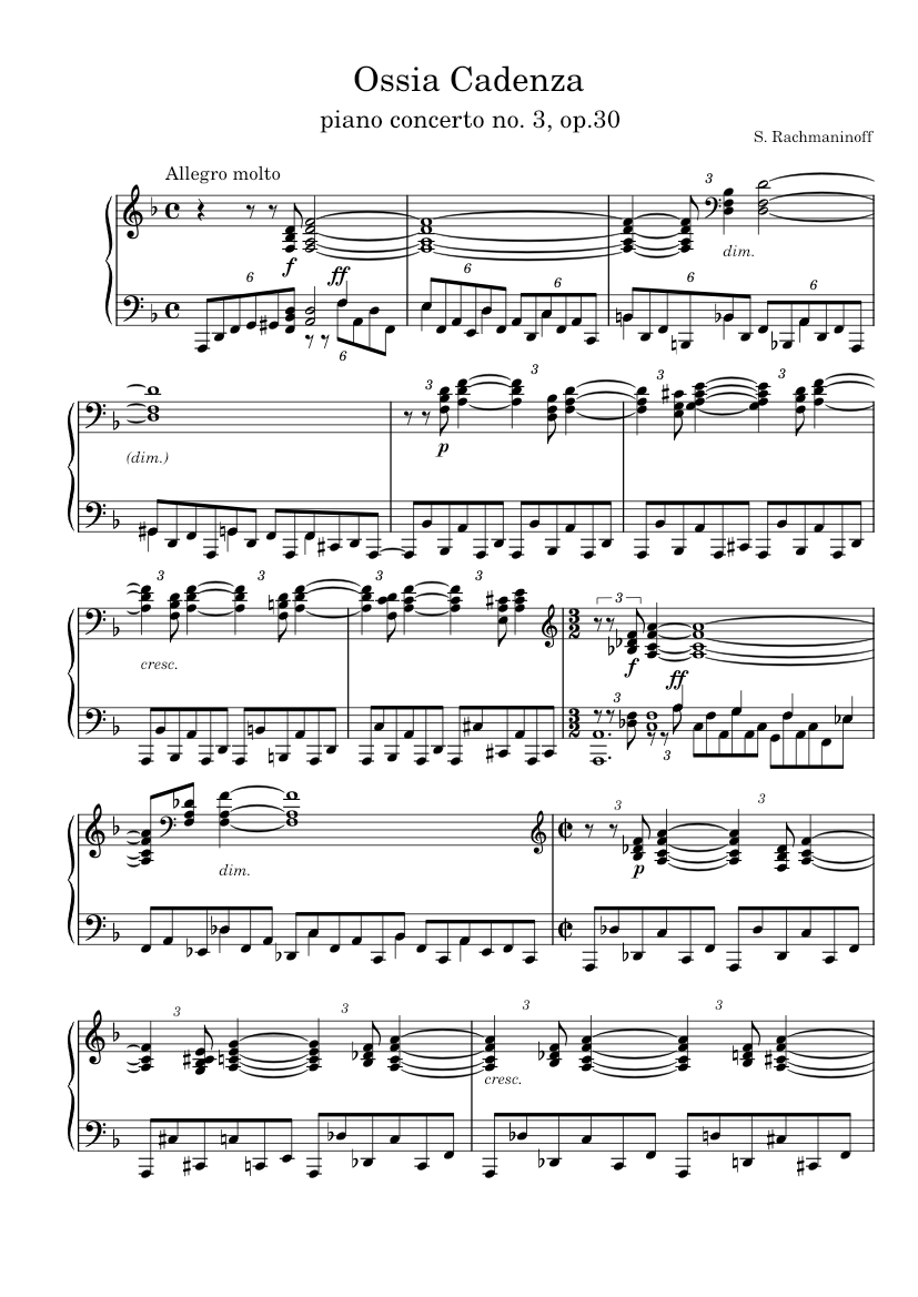 Ossia Cadenza from Rachmaninoff's concerto no.3 in d minor, op.30 Sheet ...