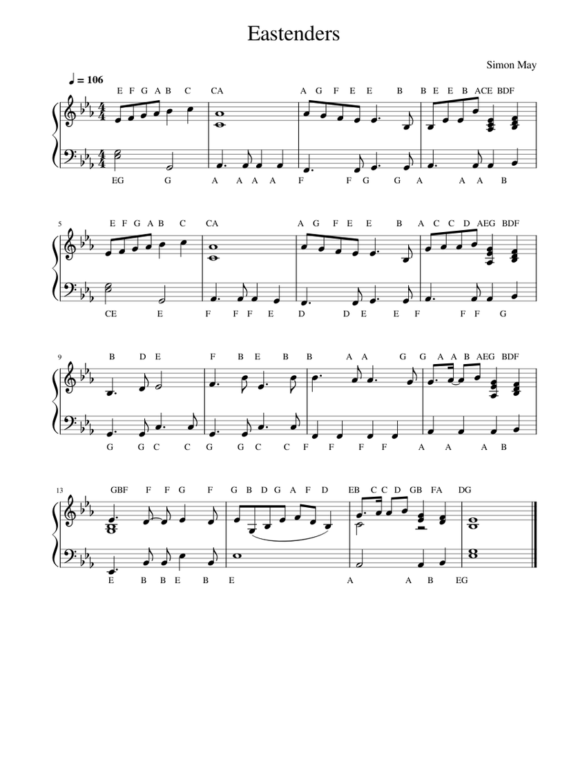 Eastenders theme – Misc Television Sheet music for Piano (Solo) Easy ...