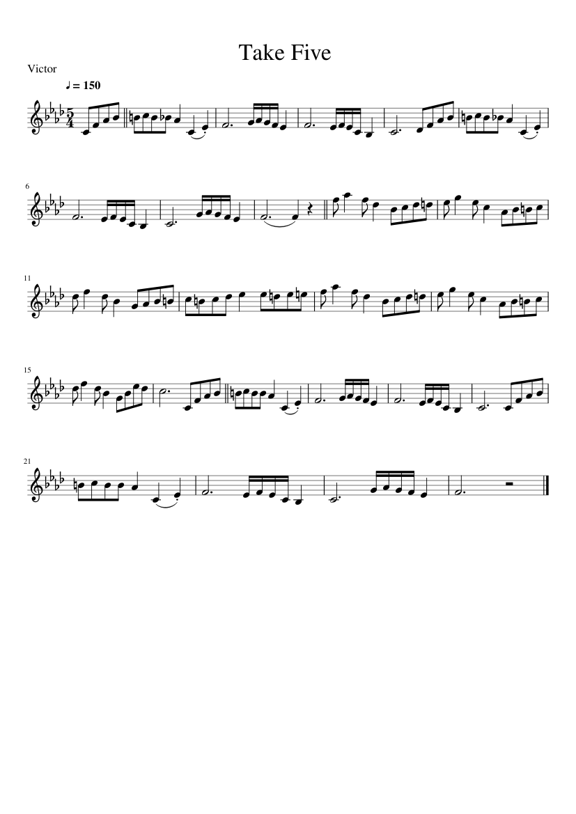 Take Five Sheet music for Saxophone tenor (Solo) | Musescore.com