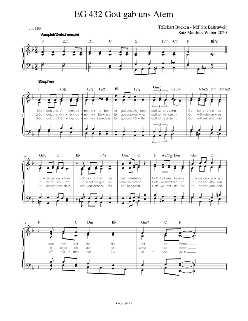 EG_432_Gott_gab_uns_Atem Sheet music for Piano (Solo) | Musescore.com