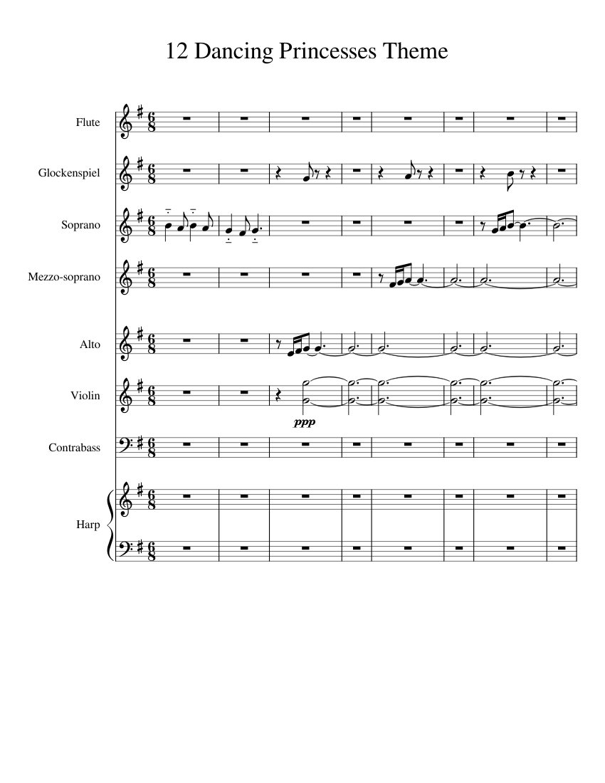 12 Dancing Princesses Theme Sheet music for Soprano, Alto, Mezzo ...
