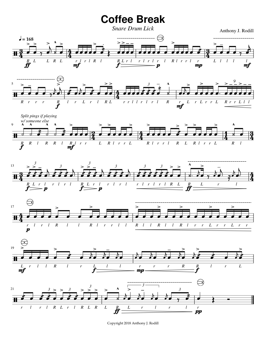 Coffee Break (Snare Drum Lick) Sheet music for Snare drum (Solo ...