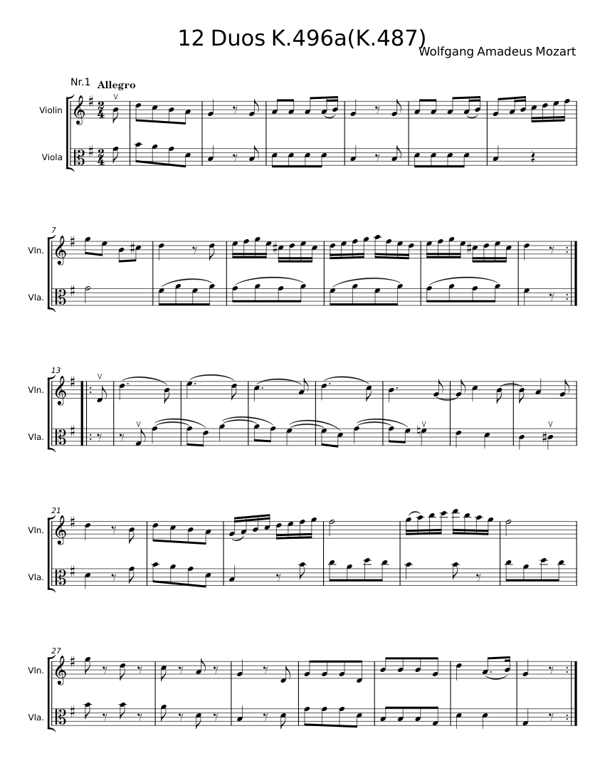 12 Horn Duos, K.487/496a - Wolfgang Amadeus Mozart Sheet Music for ...