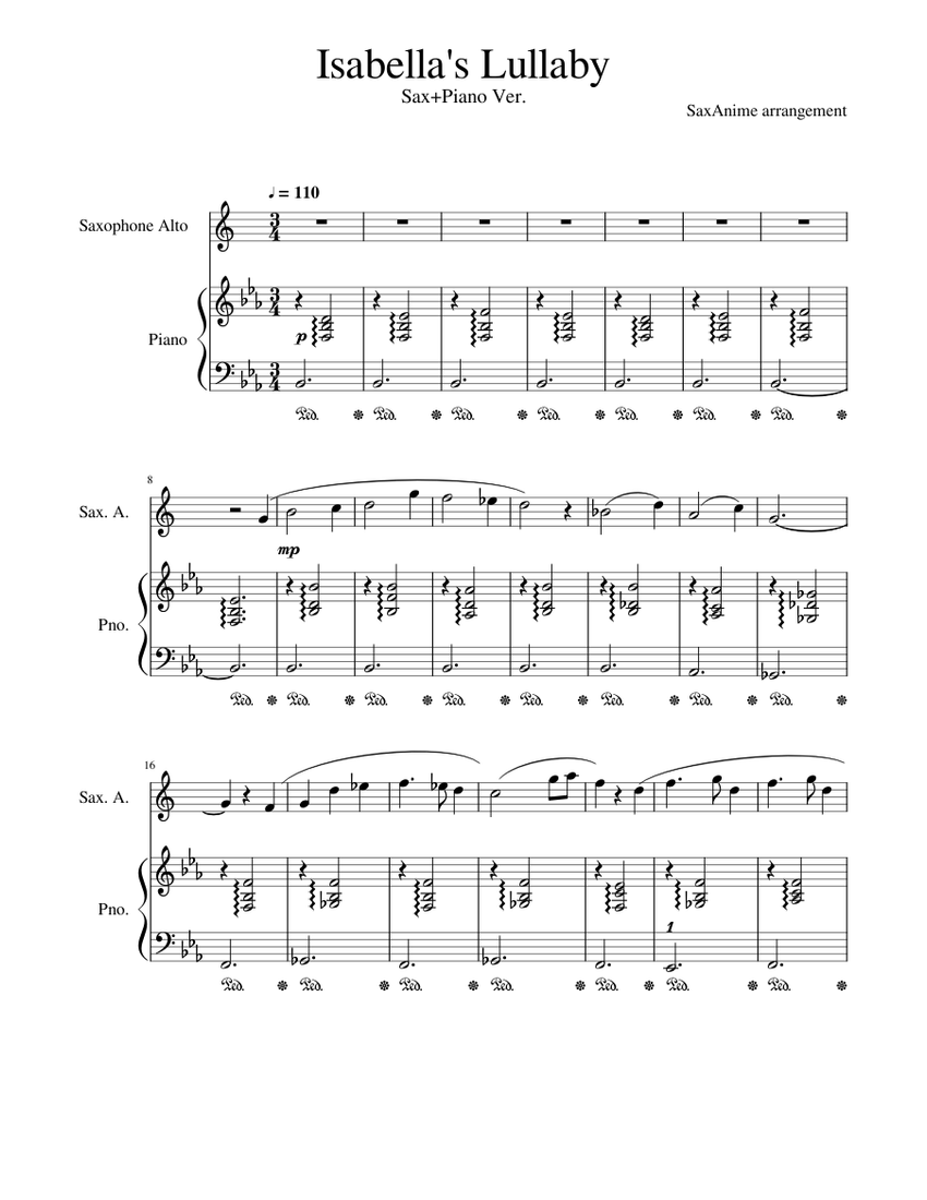 Isabella's Lullaby Sax/Piano - The Promised Neverland OST Sheet music for Piano, Saxophone alto ...