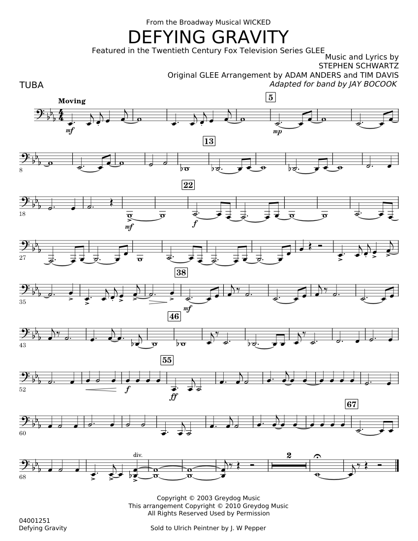 Defying Gravity - Stephen Schwartz Sheet Music for Tuba (Solo ...
