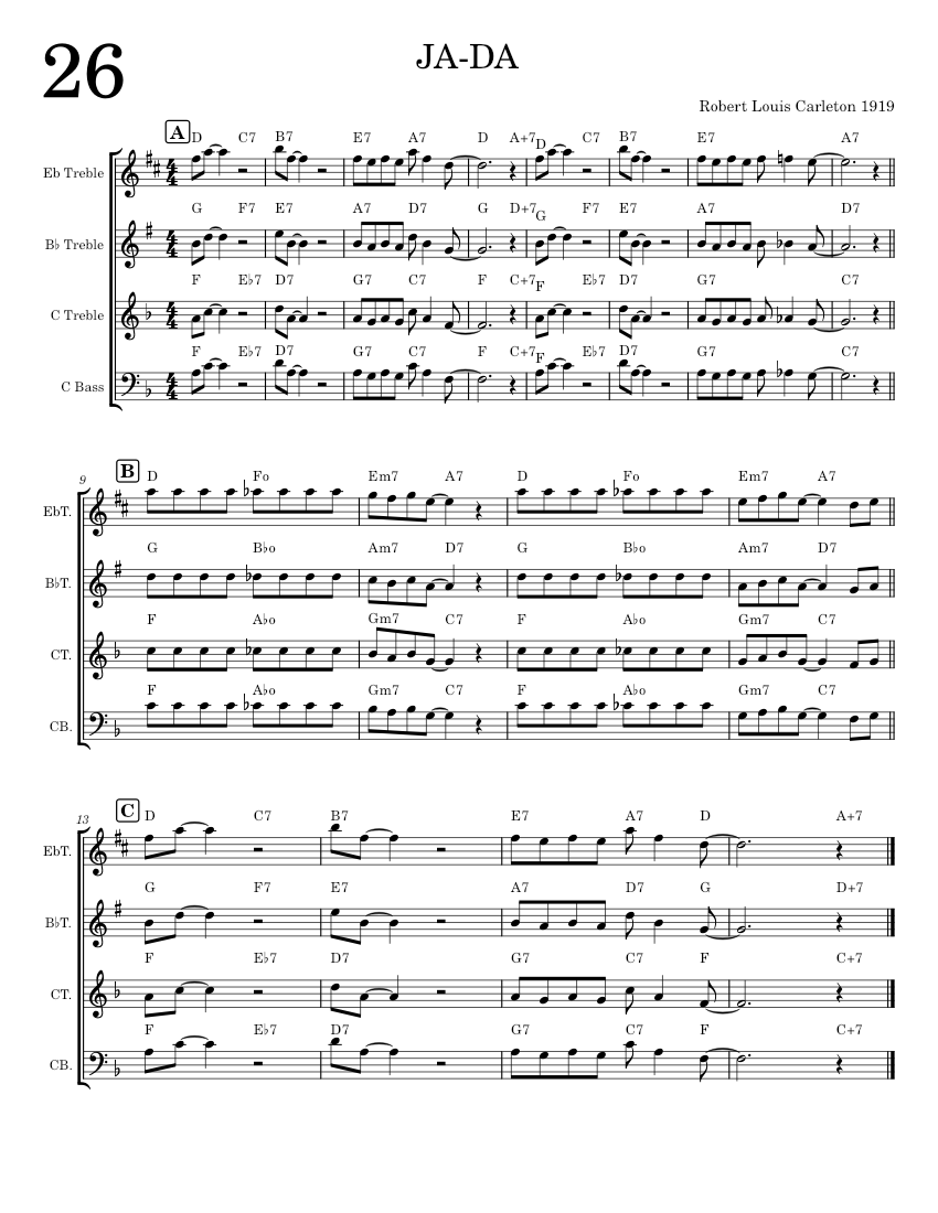 LEADSHEET Ja-Da Sheet music for Trombone, Saxophone alto, Trumpet in b ...