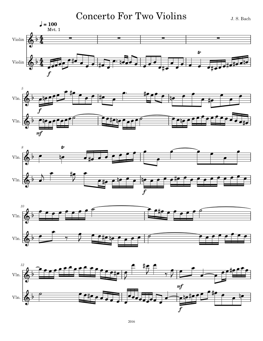 Bach Concerto For Two Violins Sheet music for Violin (String Duet) | Musescore.com