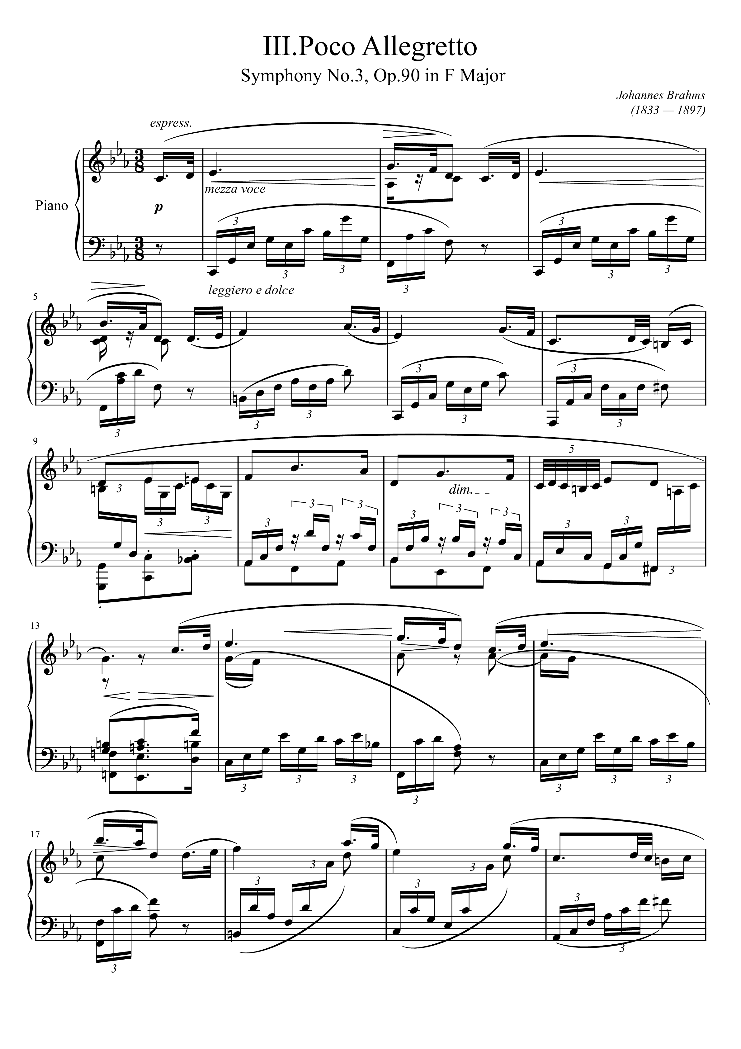 Play Official version of Symphony No. 3 in F major, Op. 90, III. Poco allegretto sheet music by ...
