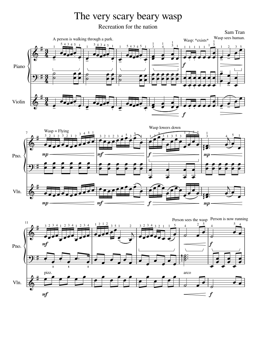 The very scary beary wasp Sheet music for Piano, Violin (Mixed Duet ...