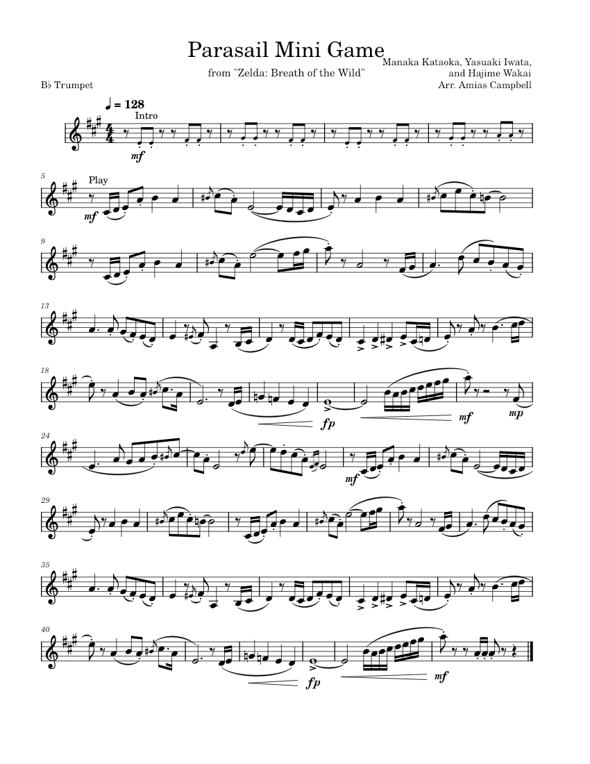 BOTW - Parasail Minigame, Arr. for Trumpet Sheet music for Trumpet in b ...