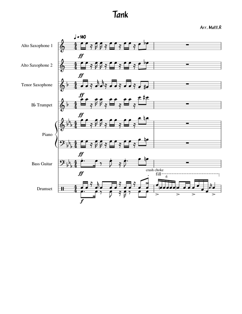 Tank - jazz Band Sheet music for Piano, Saxophone alto, Saxophone tenor ...