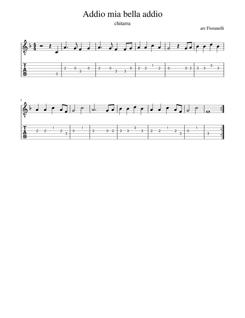 Addio_mia_bella_addio -chitarra Sheet music for Guitar (Solo) | Musescore.com