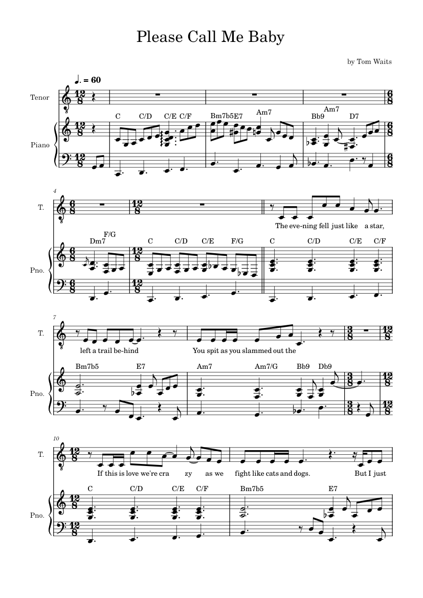 Please call me baby – Tom Waits Sheet Music for Piano, Tenor (Piano ...