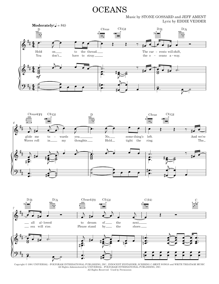 oceans Sheet music for Piano, Vocals by Pearl Jam Official | MuseScore.com