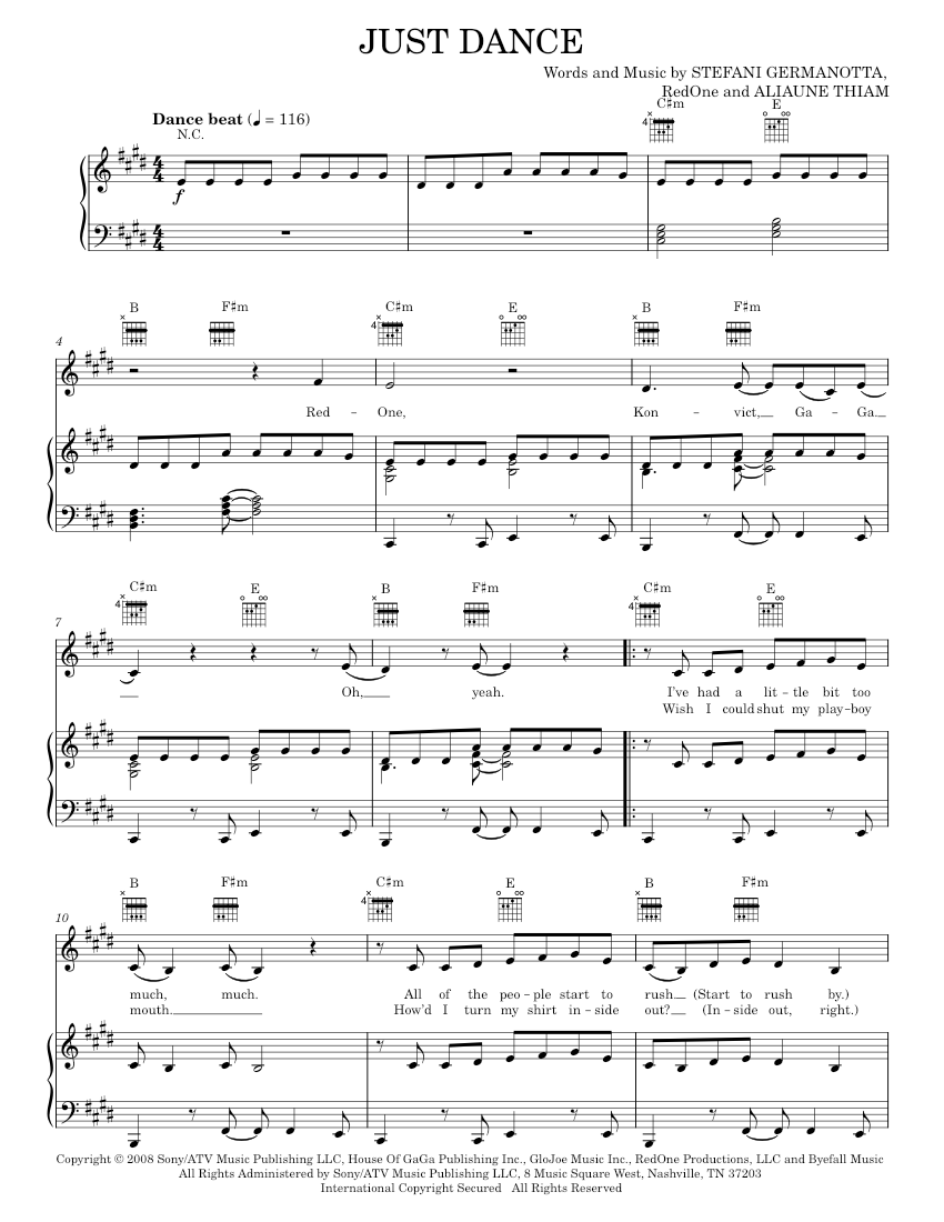 just dance Sheet music for Piano, Vocals by Lady Gaga Official ...