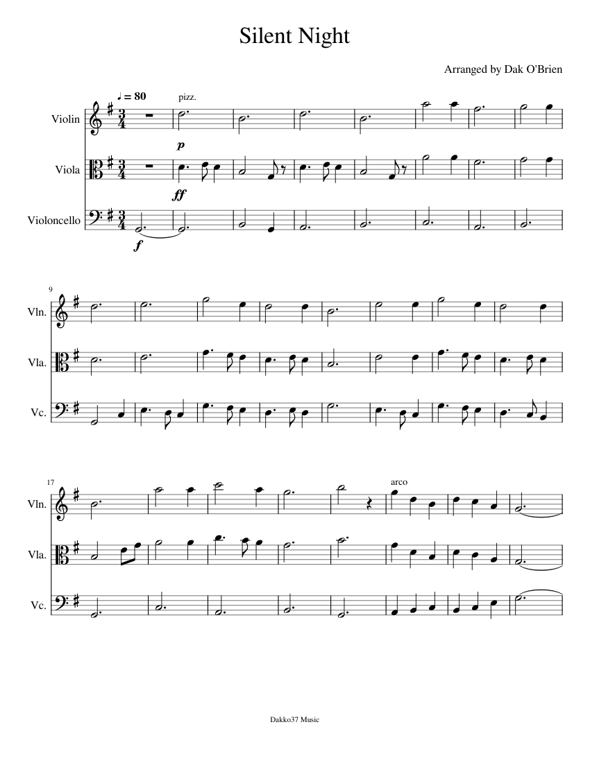 Silent Night Sheet music for Violin, Viola, Cello (Mixed Ensemble ...