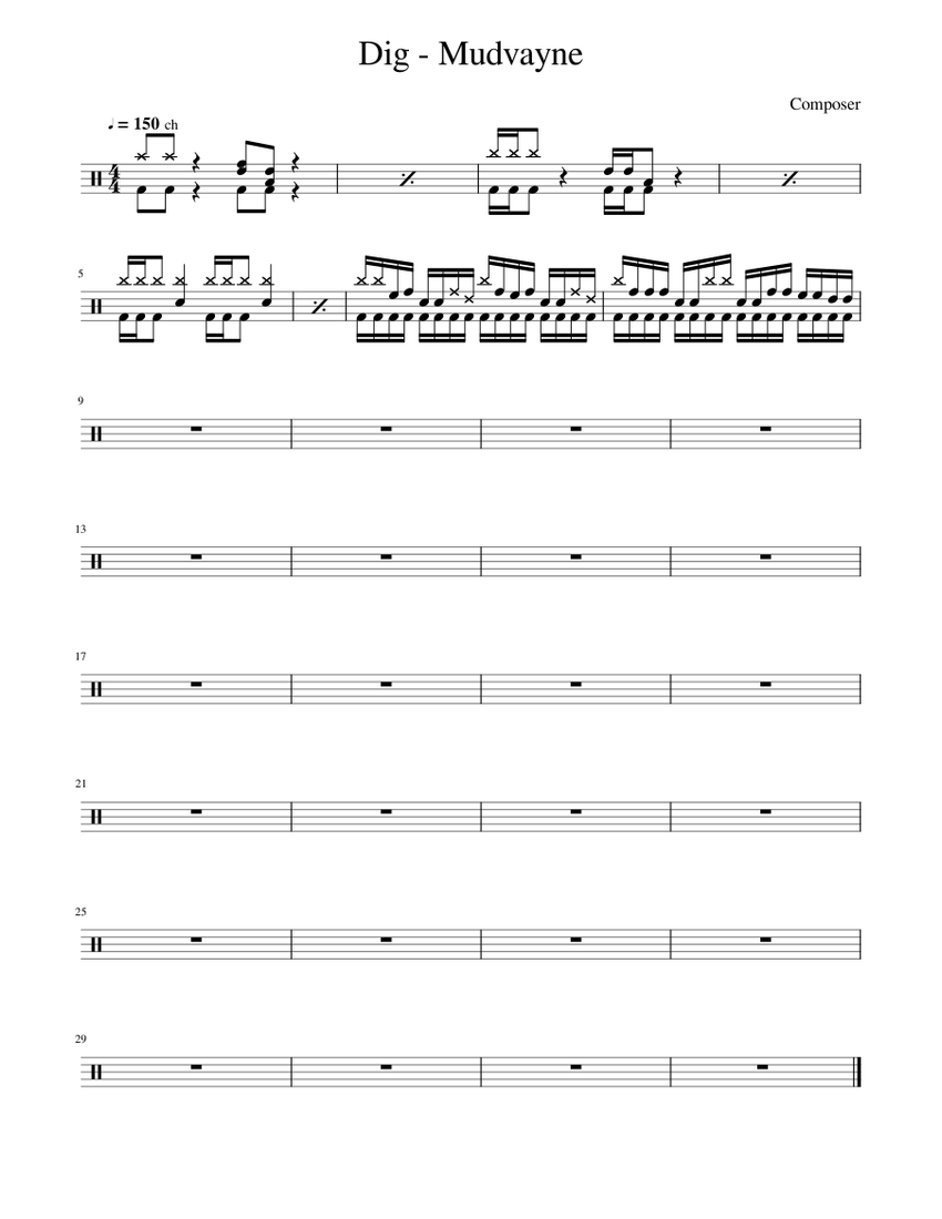 Dig - Mudvayne Intro Sheet music for Drum group (Solo) | Musescore.com