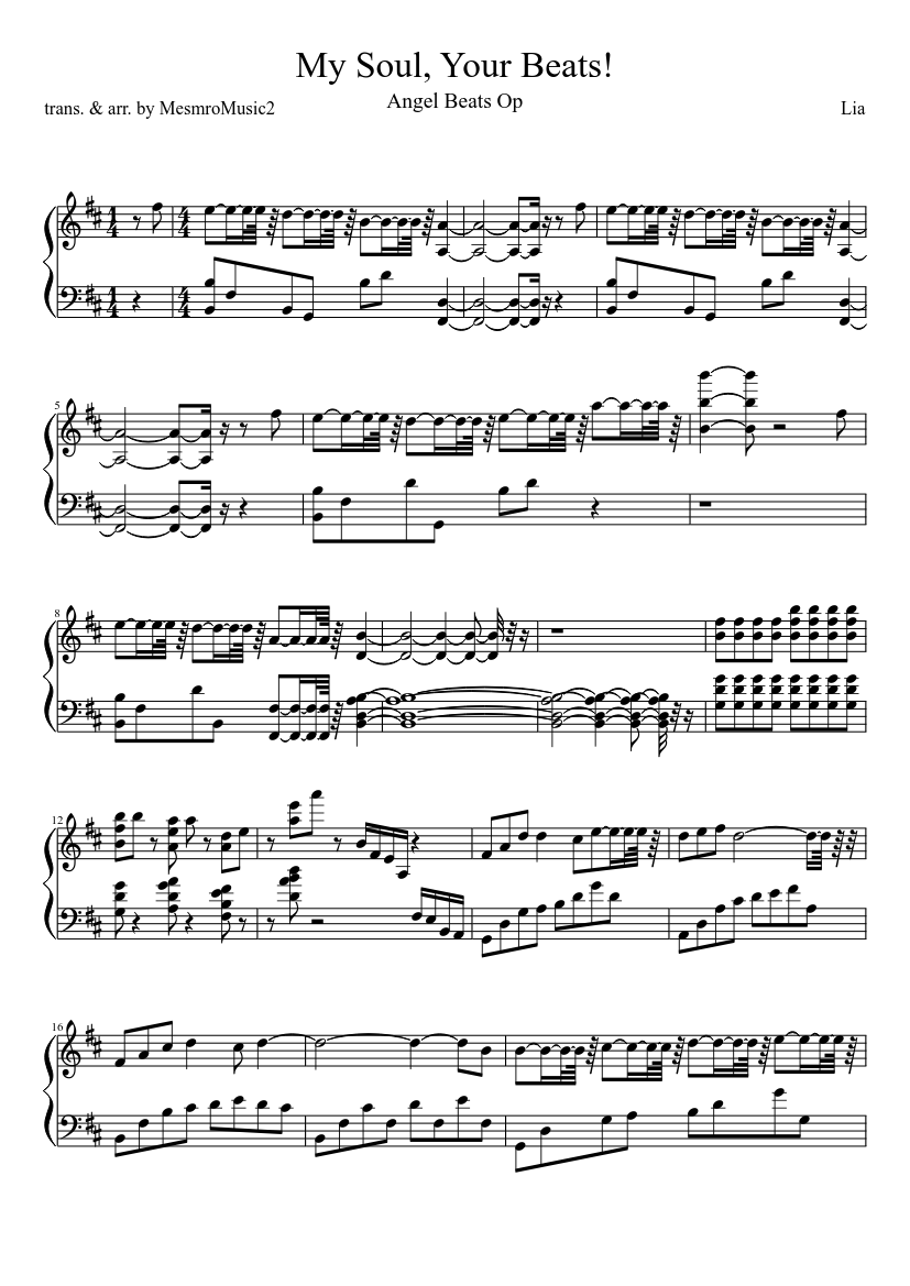 Angel Beats!- My Soul, Your Beats! (T.V. Size) Sheet music for Piano (Solo) | Musescore.com