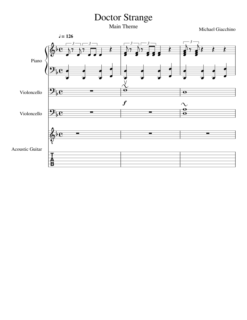 Doctor Strange Sheet music for Piano, Cello, Guitar (Mixed Quartet ...