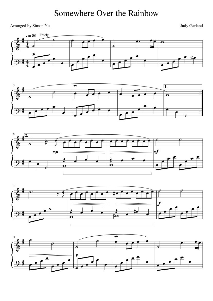 Somewhere Over The Rainbow - Judy Garland Sheet music for Piano (Solo ...