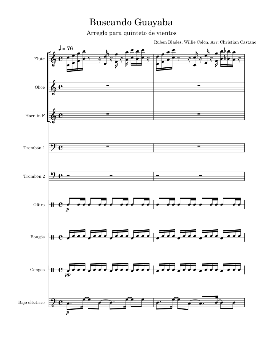 Buscando guayaba – Rubén Blades Sheet music for Trombone, Flute, Oboe, French horn & more ...