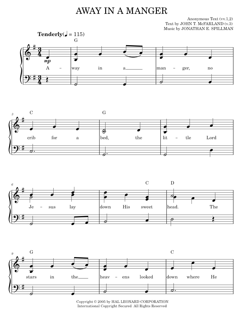 away in a manger Sheet music for Piano by Misc Christmas Official ...
