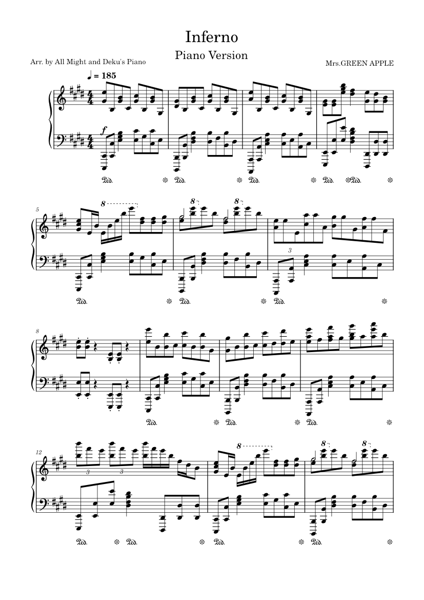 Inferno – Mrs. GREEN APPLE Sheet Music for Piano (Solo) | MuseScore.com