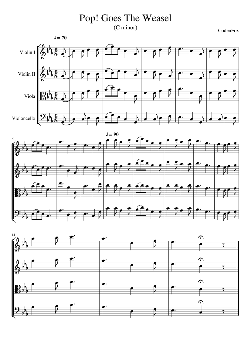 Pop! Goes The Weasel Sheet music for Violin, Viola, Cello (String ...