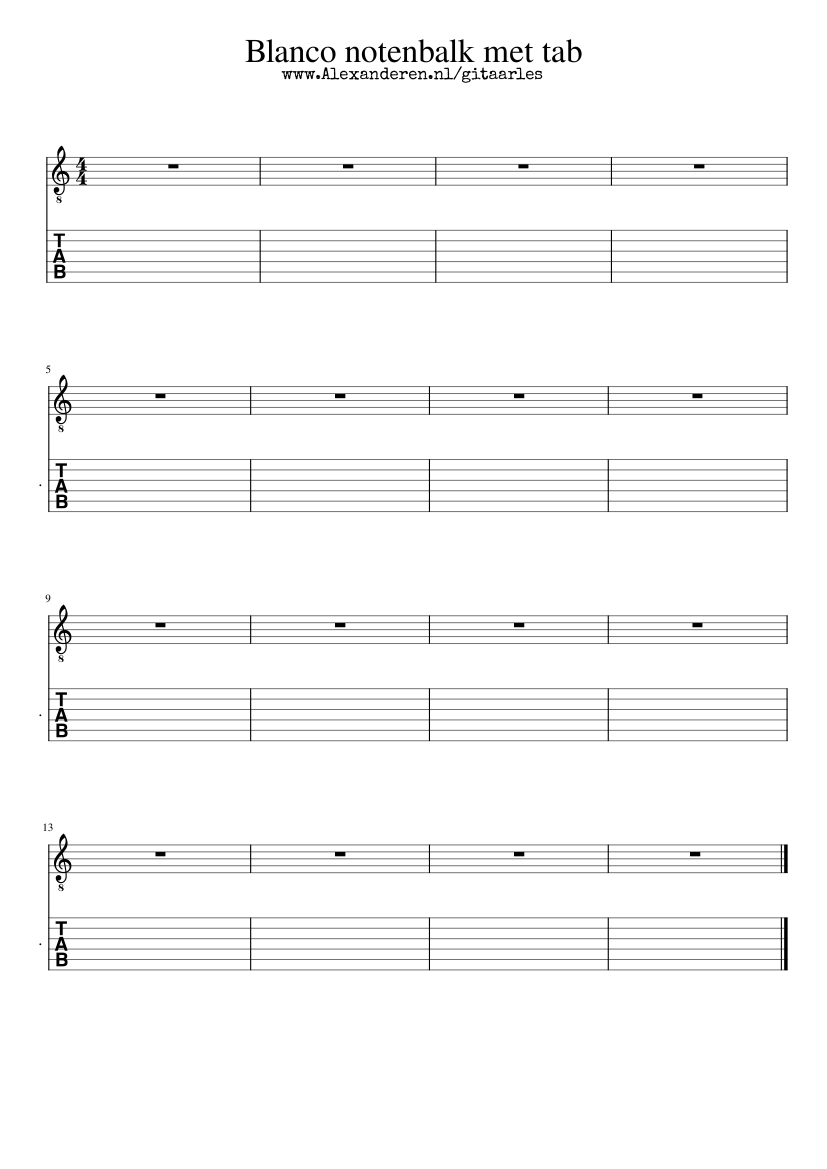 Blanco notenbalk en tab Sheet Music for Guitar (Mixed Duet) | MuseScore.com
