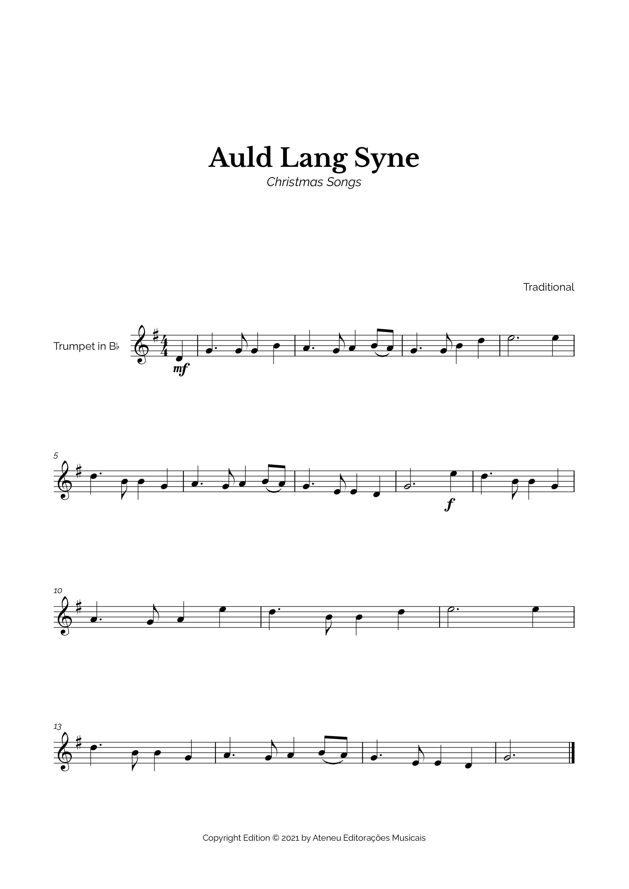 Play Official version of Auld Lang Syne Sheet Music by Misc Traditional for Trumpet in b-flat ...