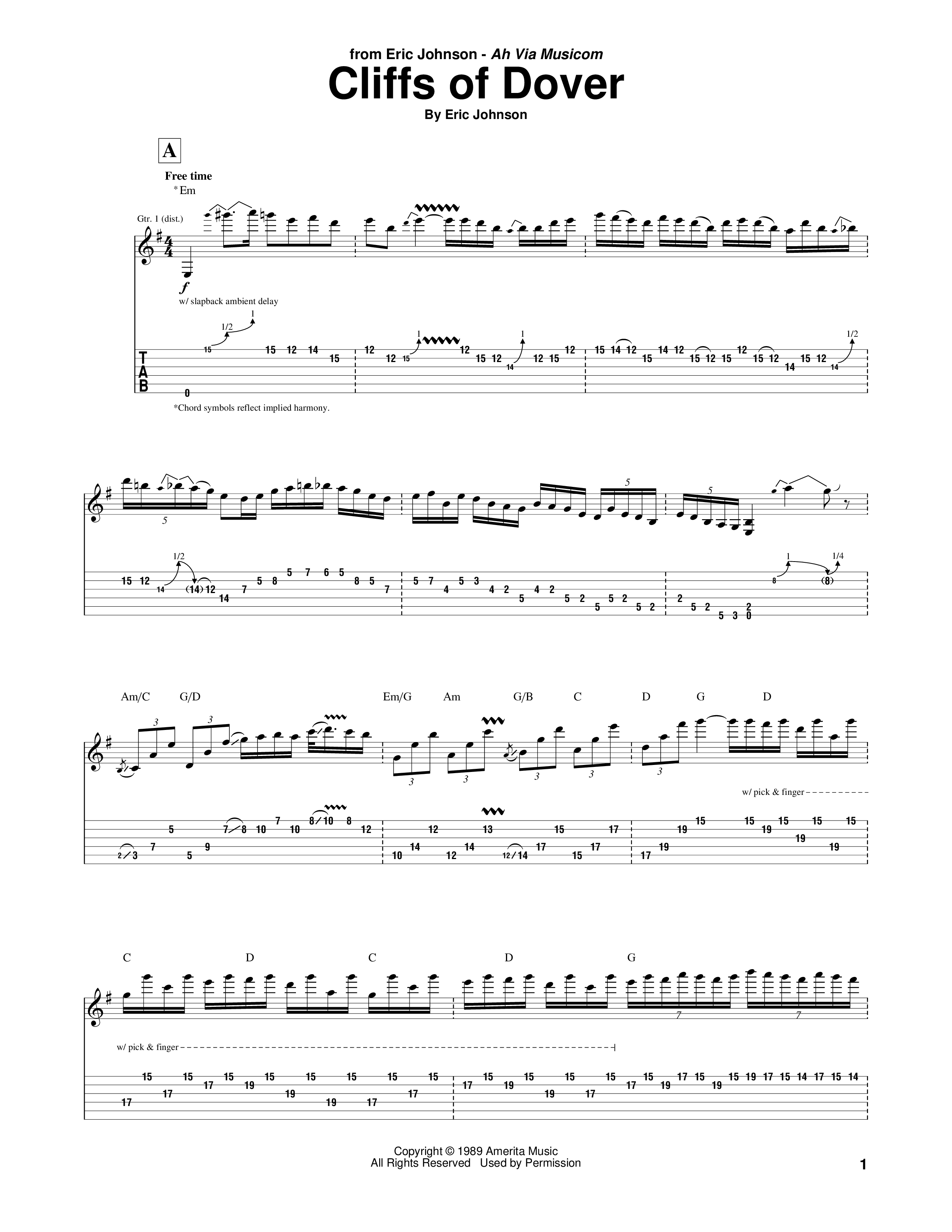 Play Official version of Cliffs of dover Sheet Music by Eric Johnson ...