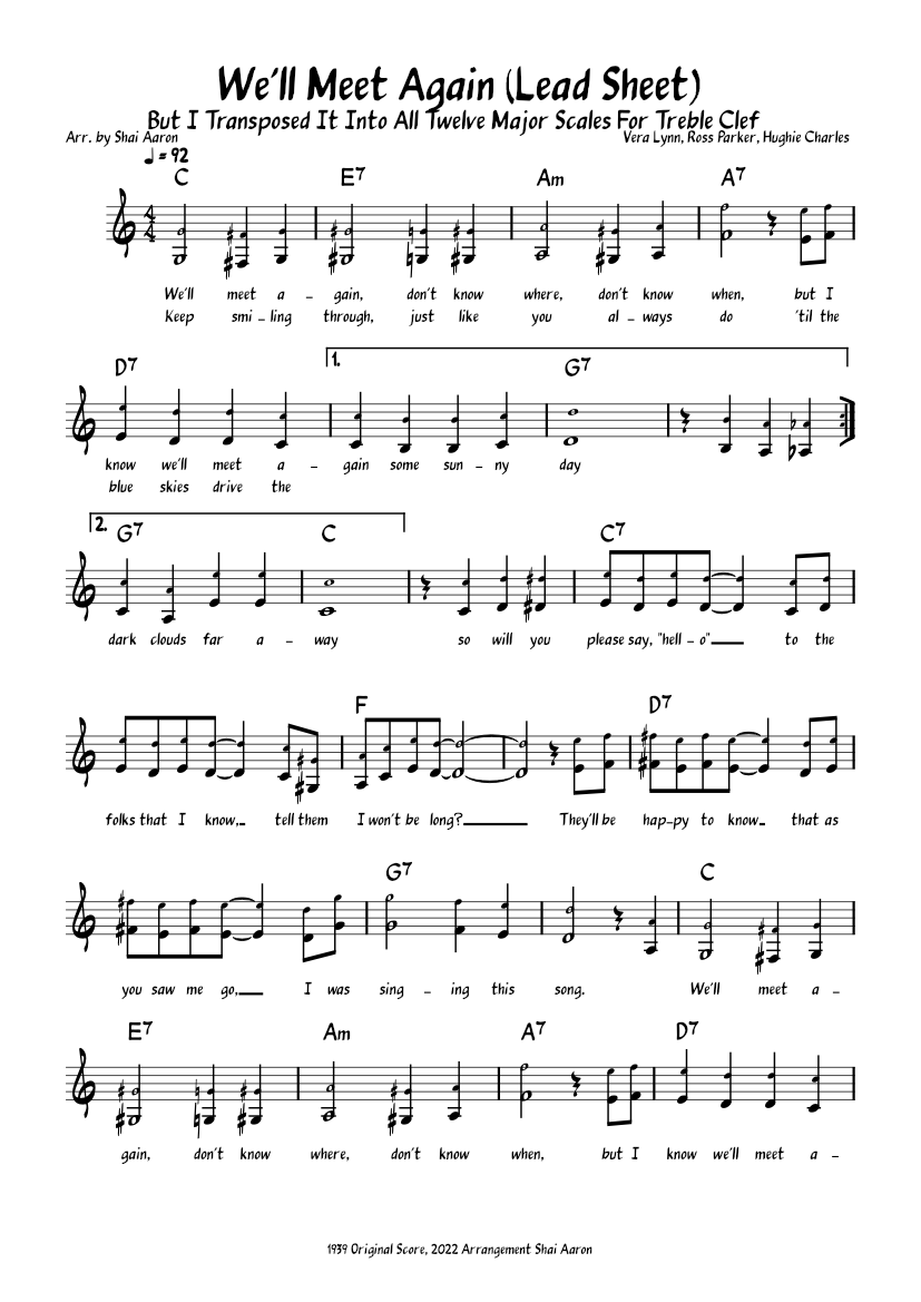 We'll Meet Again – Vera Lynn (Lead Sheet) Sheet Music with Chords for ...