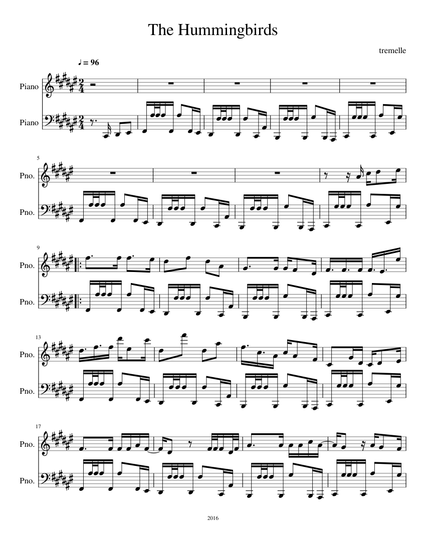 The Hummingbirds Sheet music for Piano (Piano Duo) | Musescore.com