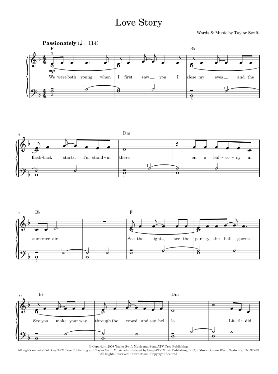 Play Official version of Love story Sheet Music by Taylor Swift for Piano | MuseScore.com