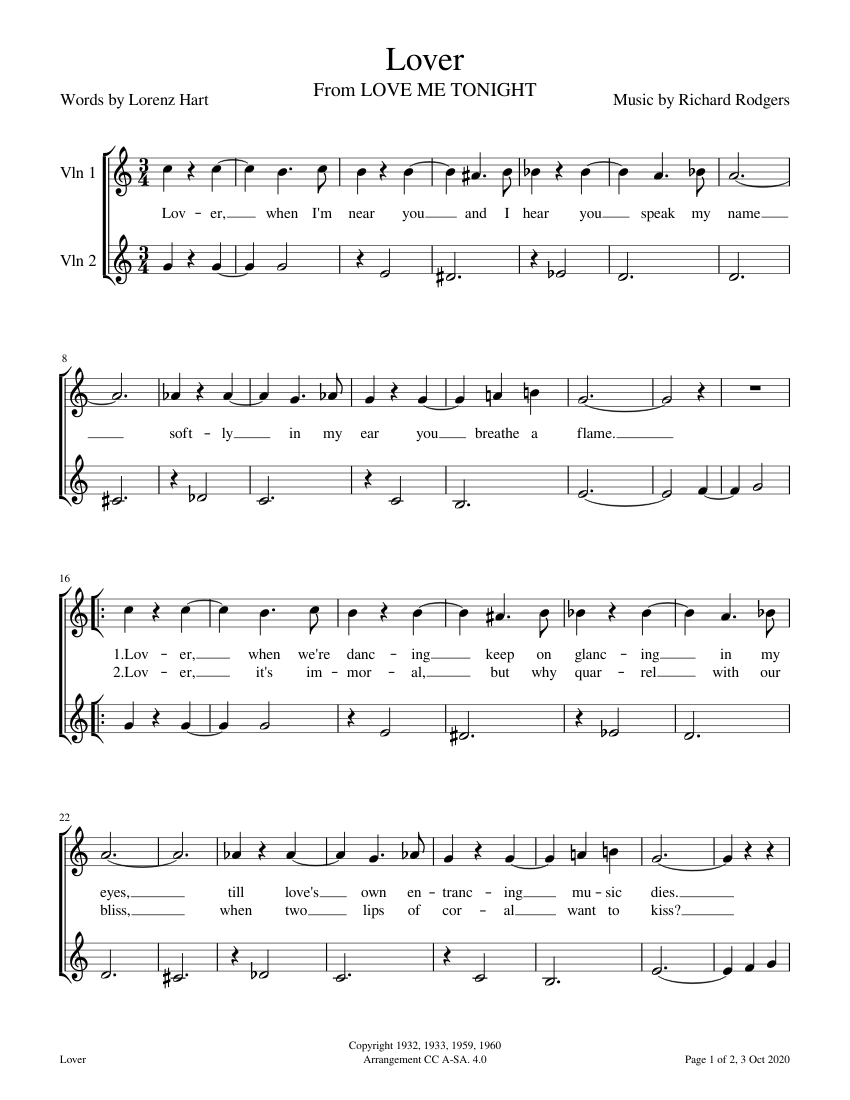 Lover Sheet music for Violin (String Duet) | Musescore.com
