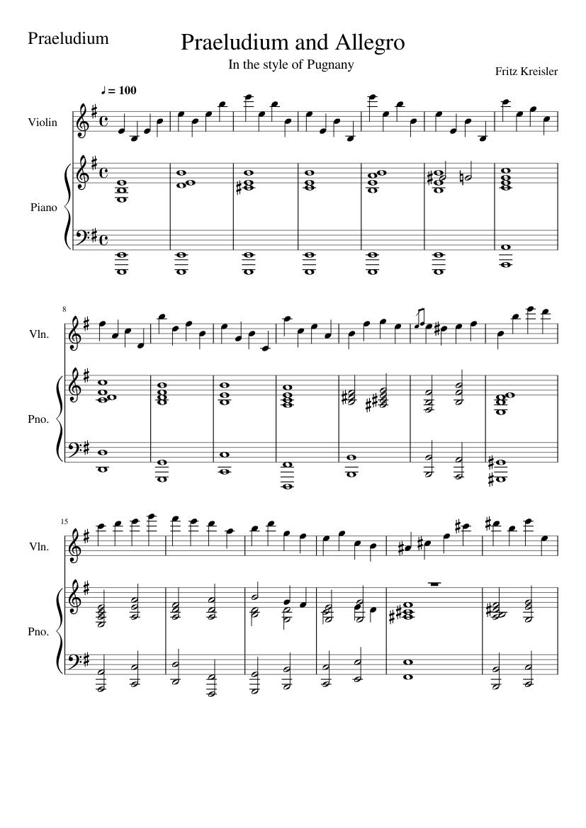 Praeludium and Allegro Sheet Music for Piano, Violin (Solo) | MuseScore.com