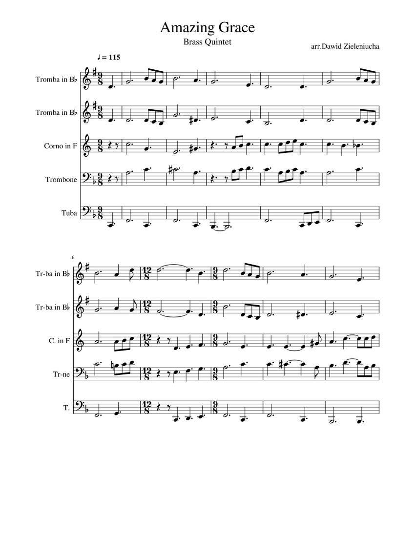 Amazing Grace Sheet music for Trombone, Tuba, Trumpet in b-flat, French ...