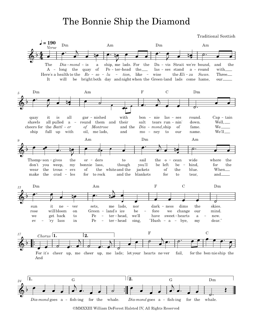 The Bonnie Ship the Diamond — Traditional Scottish Sheet Music for ...