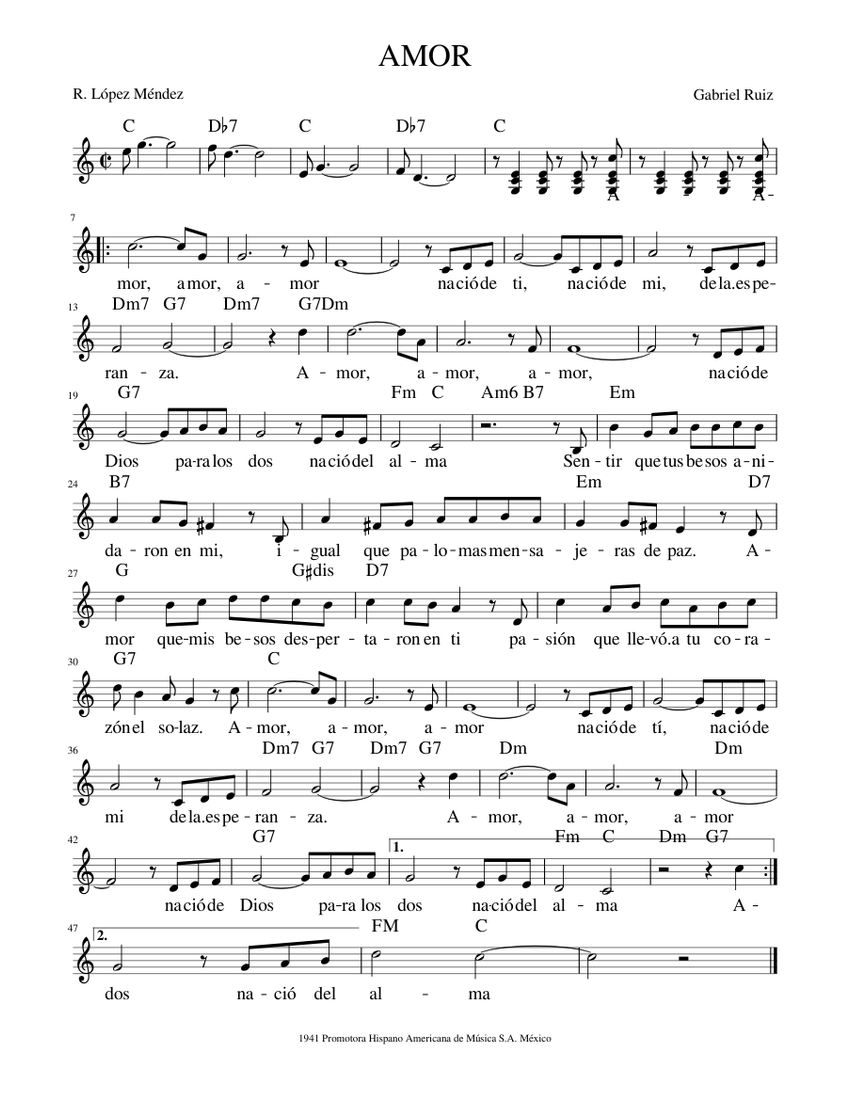 AMOR Sheet music for Piano (Solo) Easy | Musescore.com