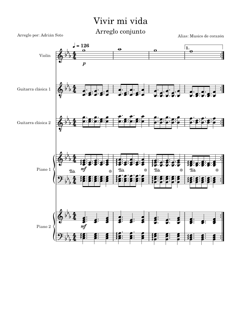 Vivir mi vida – Marc Anthony Arreglo ensamble mixto Sheet music for ...