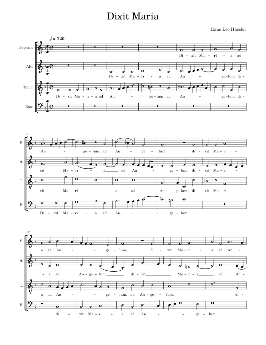 Dixit Maria ad Angelum - Hans Leo Hassler – Hans Leo Hassler Dixit Maria -- Hassler Sheet music ...
