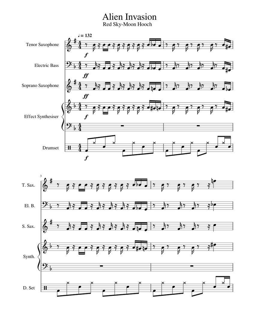 Alien Invasion Sheet music for Bass guitar, Drum group, Synthesizer ...