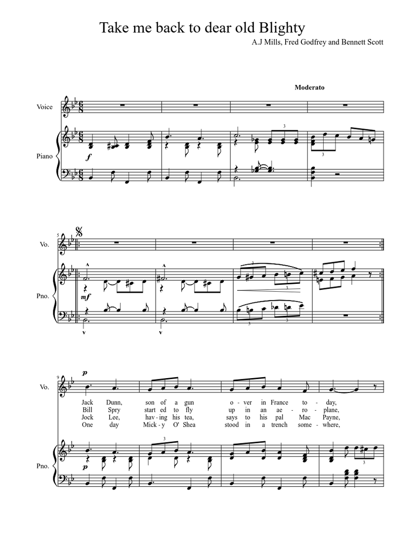 Take me back to dear old Blighty Sheet music for Piano, Voice (other ...